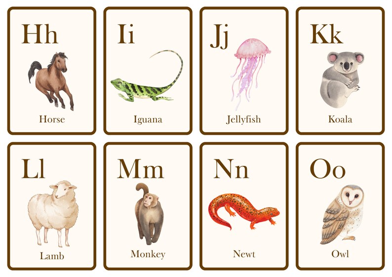 Animal Alphabet Flashcards,cute Animal Alphabet Educational Learning ...