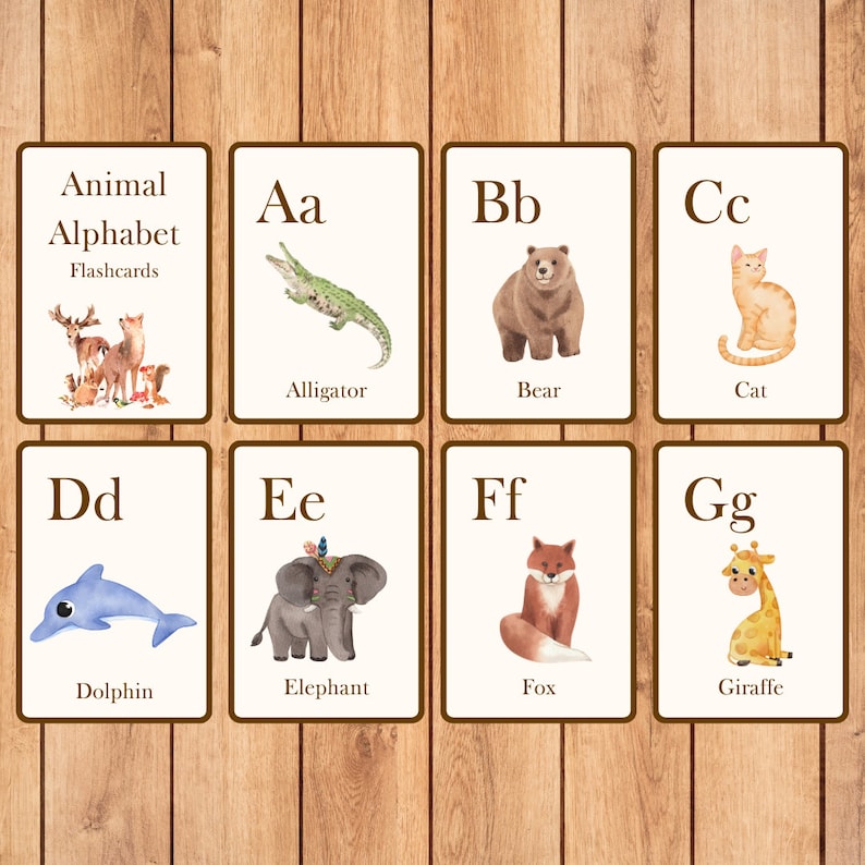 Animal Alphabet Flashcards,cute Animal Alphabet Educational Learning ...