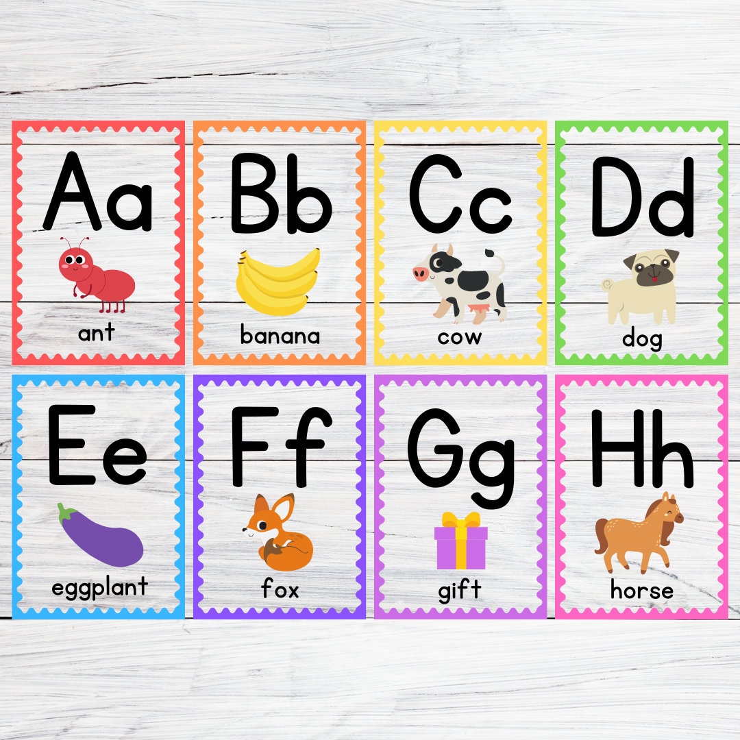 Alphabet Colorful Designed Flashcards,illustrated Alphabet Flashcards ...