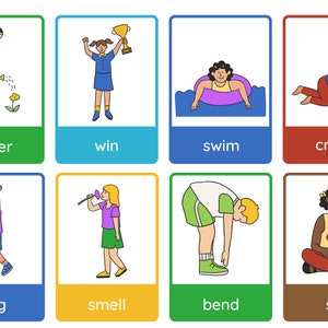 Fun Action Verbs Flashcards,activity Cards for Kids,lifestyle Actions ...