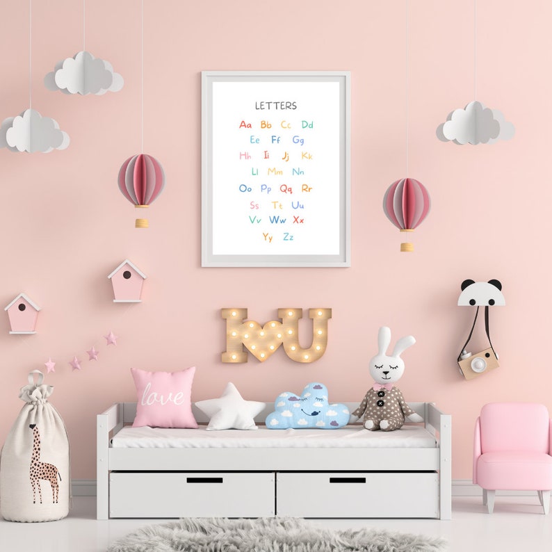 Rainbow Alphabet Poster, Handwriting Chart Print, Educational Wall Art ...