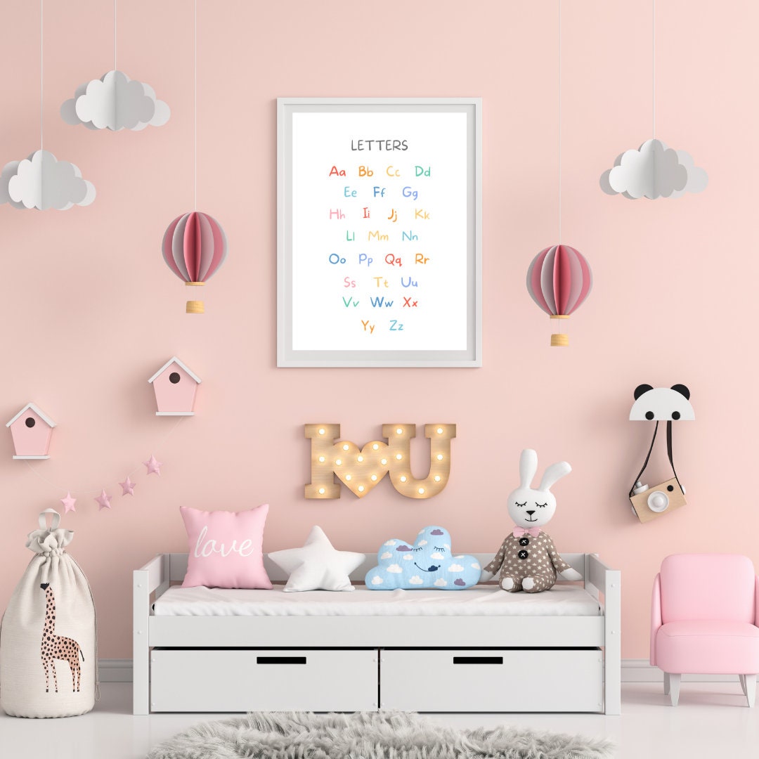 Rainbow Alphabet Poster, Handwriting Chart Print, Educational Wall Art ...