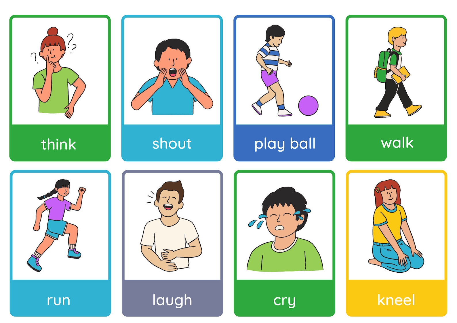 Fun Action Verbs Flashcards,activity Cards for Kids,lifestyle Actions ...