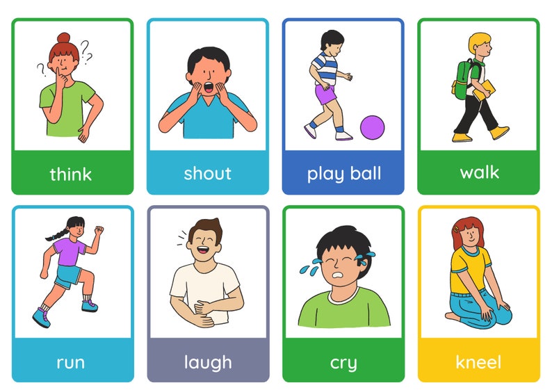 Fun Action Verbs Flashcards,activity Cards for Kids,lifestyle Actions ...