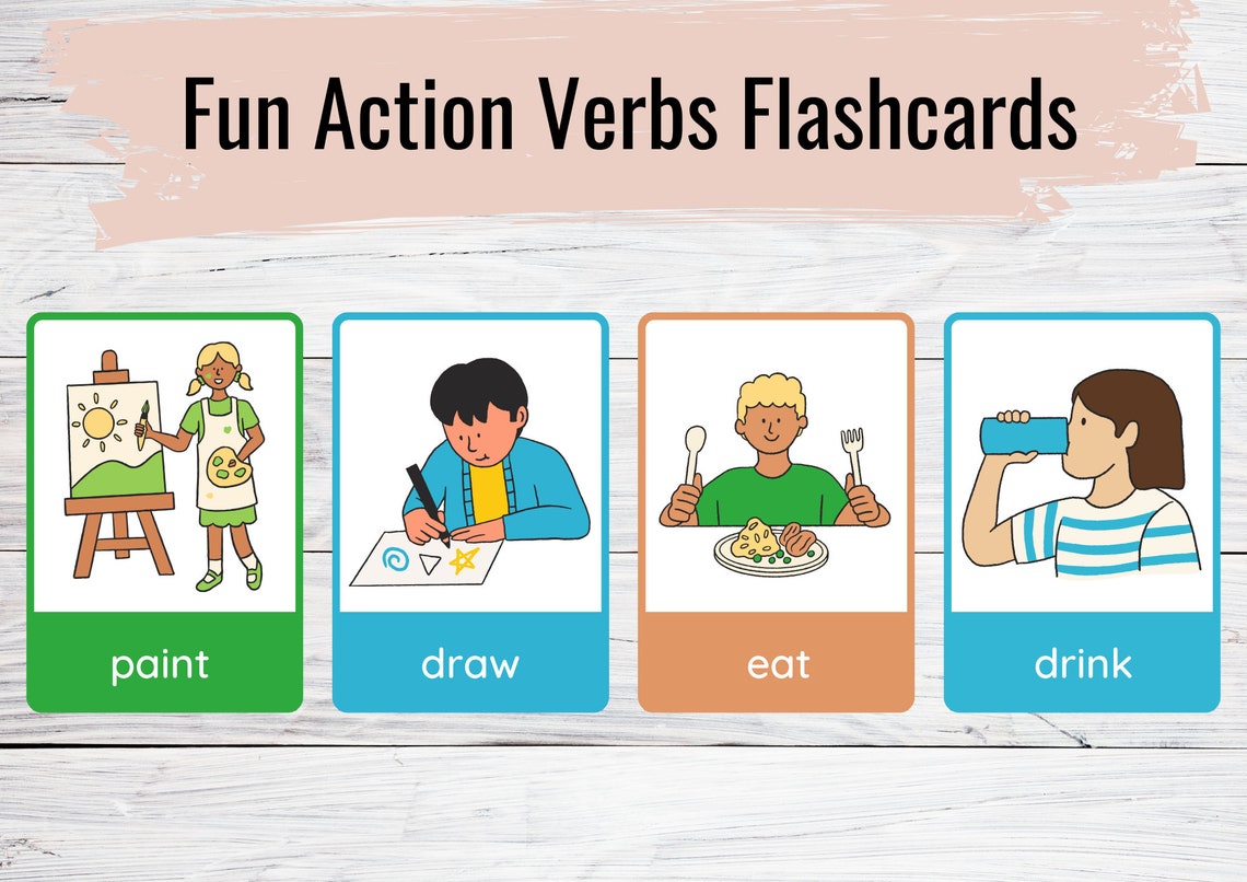 Fun Action Verbs Flashcards,activity Cards for Kids,lifestyle Actions ...