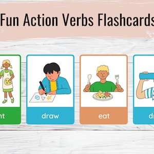 Fun Action Verbs Flashcards,activity Cards for Kids,lifestyle Actions ...