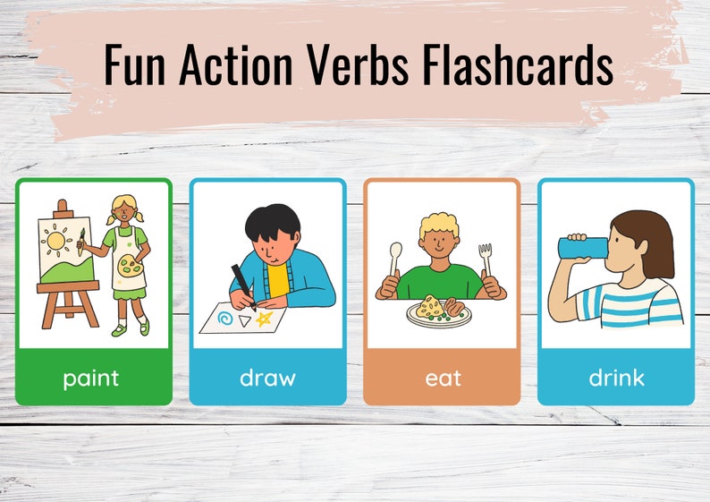 Fun Action Verbs Flashcards,activity Cards for Kids,lifestyle Actions ...