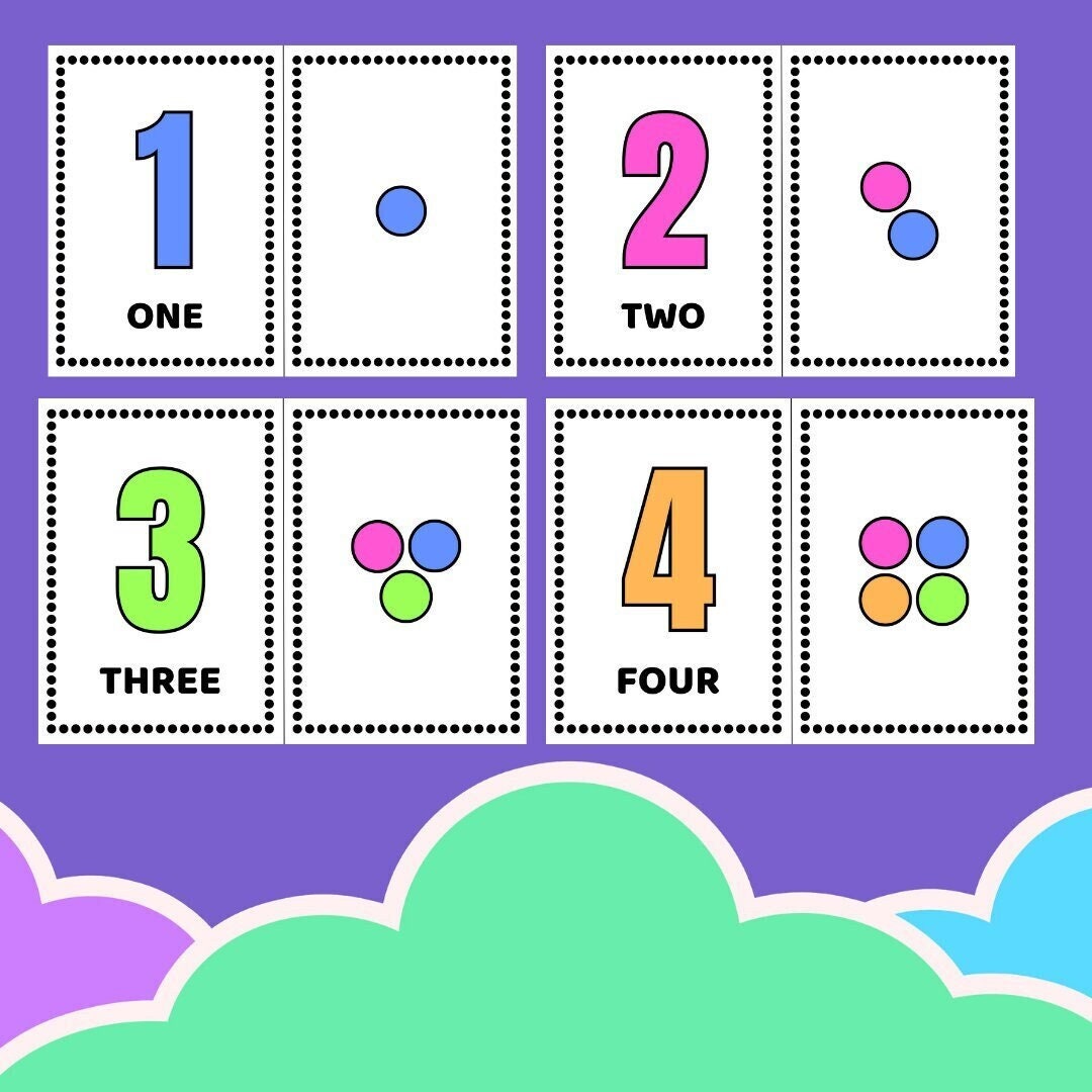 Dotted Number Learning Cards,math Number Cards,educational Flashcards ...