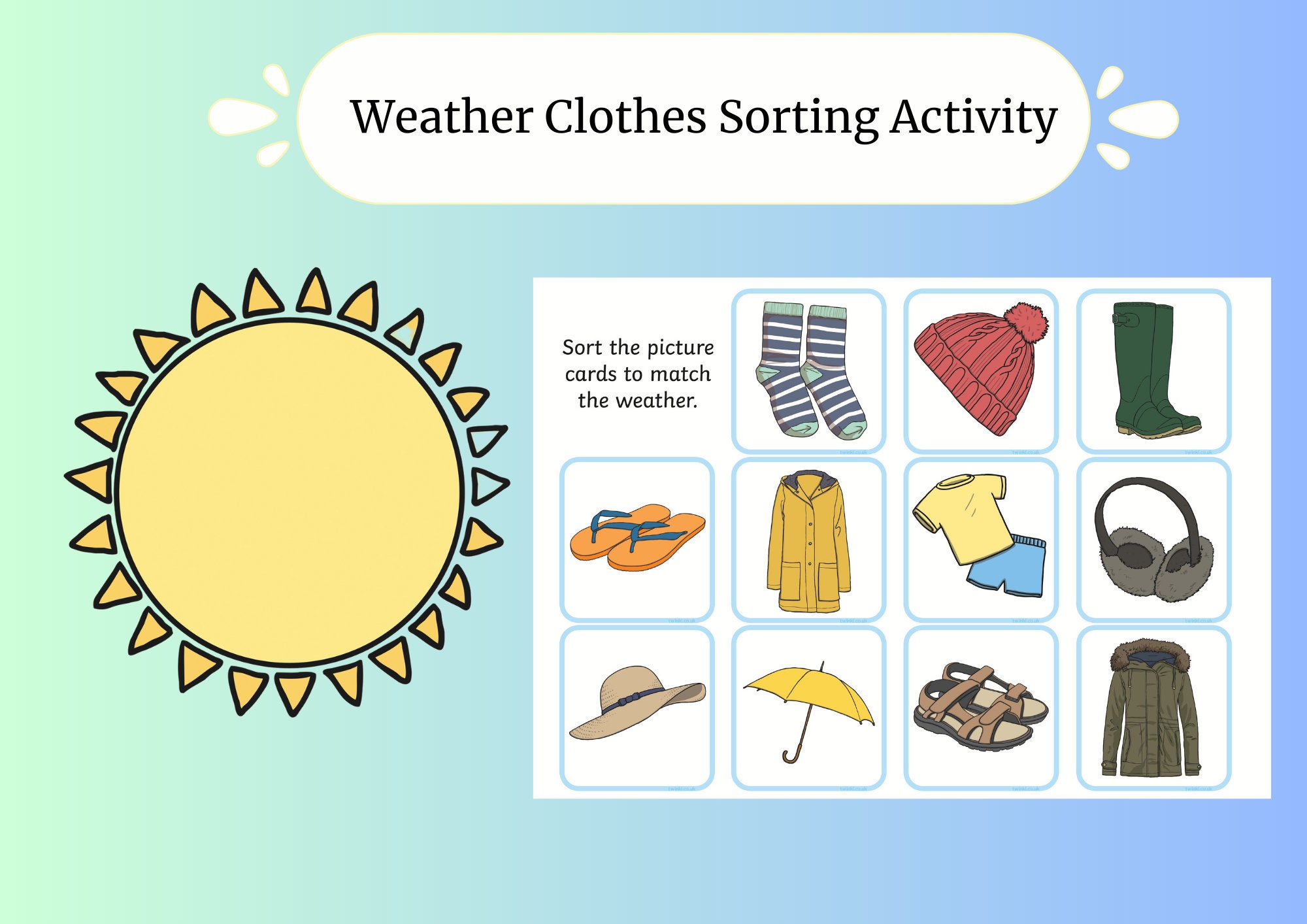 Weather Clothes Sorting Activity,early Learning - Preschool Learning ...