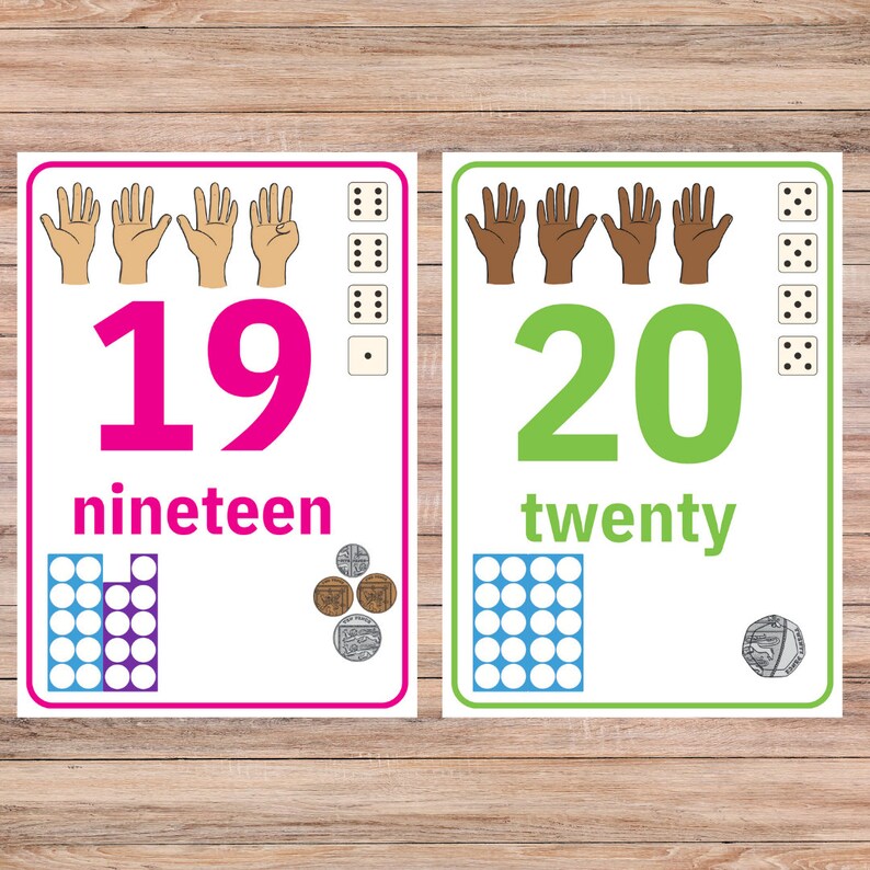 Numbers Flash Cards, Preschool Counting Flash Cards, Number Cards 1-20 ...