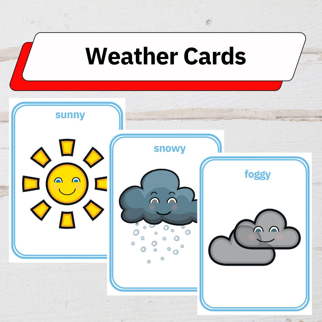 WEATHER Printable Flash Cards,12 Weather Cards,weather Cards ...