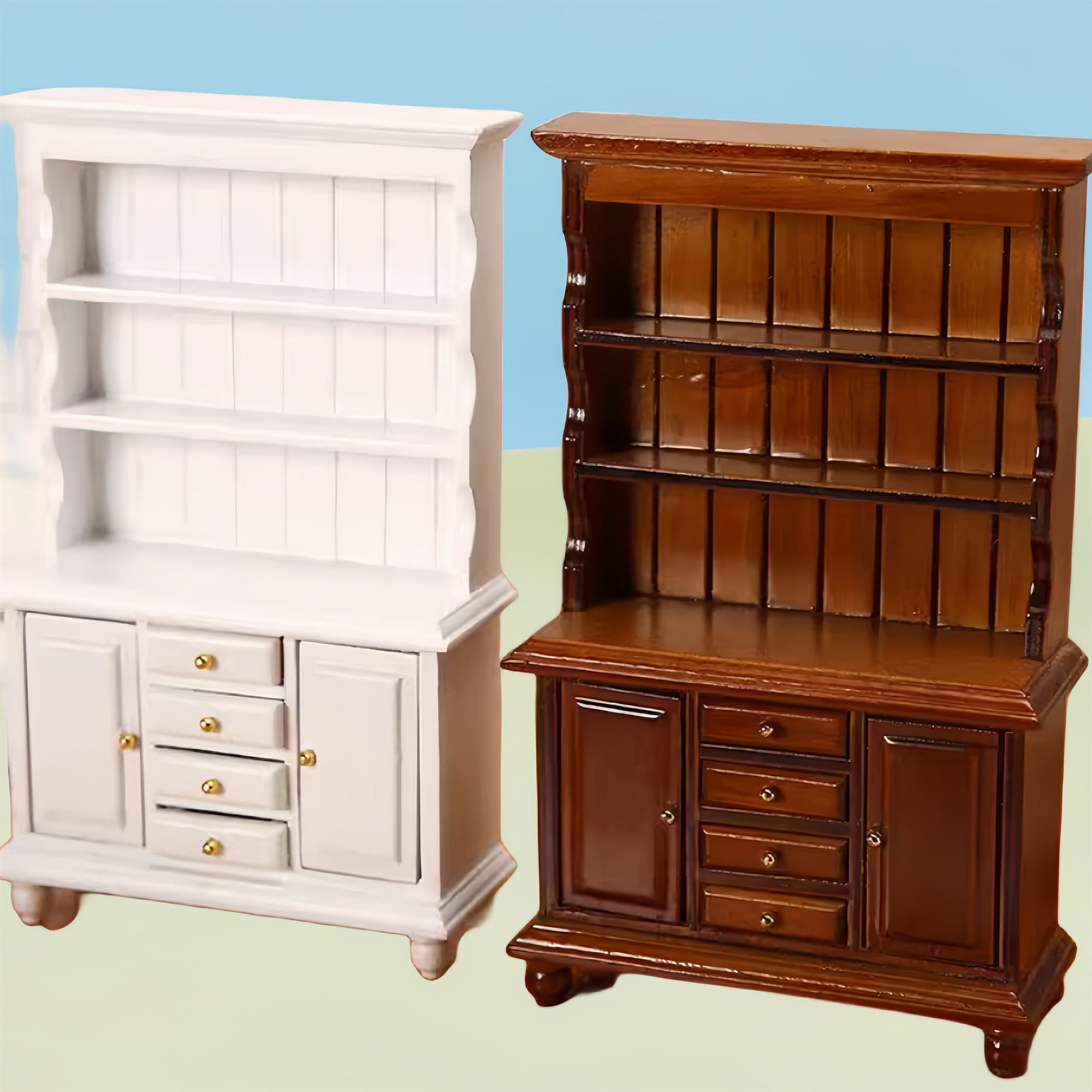 BJD White Cupboard Bookcase, Mini Cupboard Bookcase Dollhouse 1:12 ...