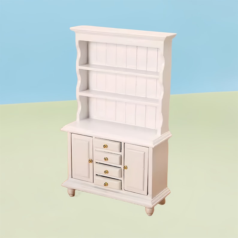 BJD White Cupboard Bookcase, Mini Cupboard Bookcase Dollhouse 1:12 ...