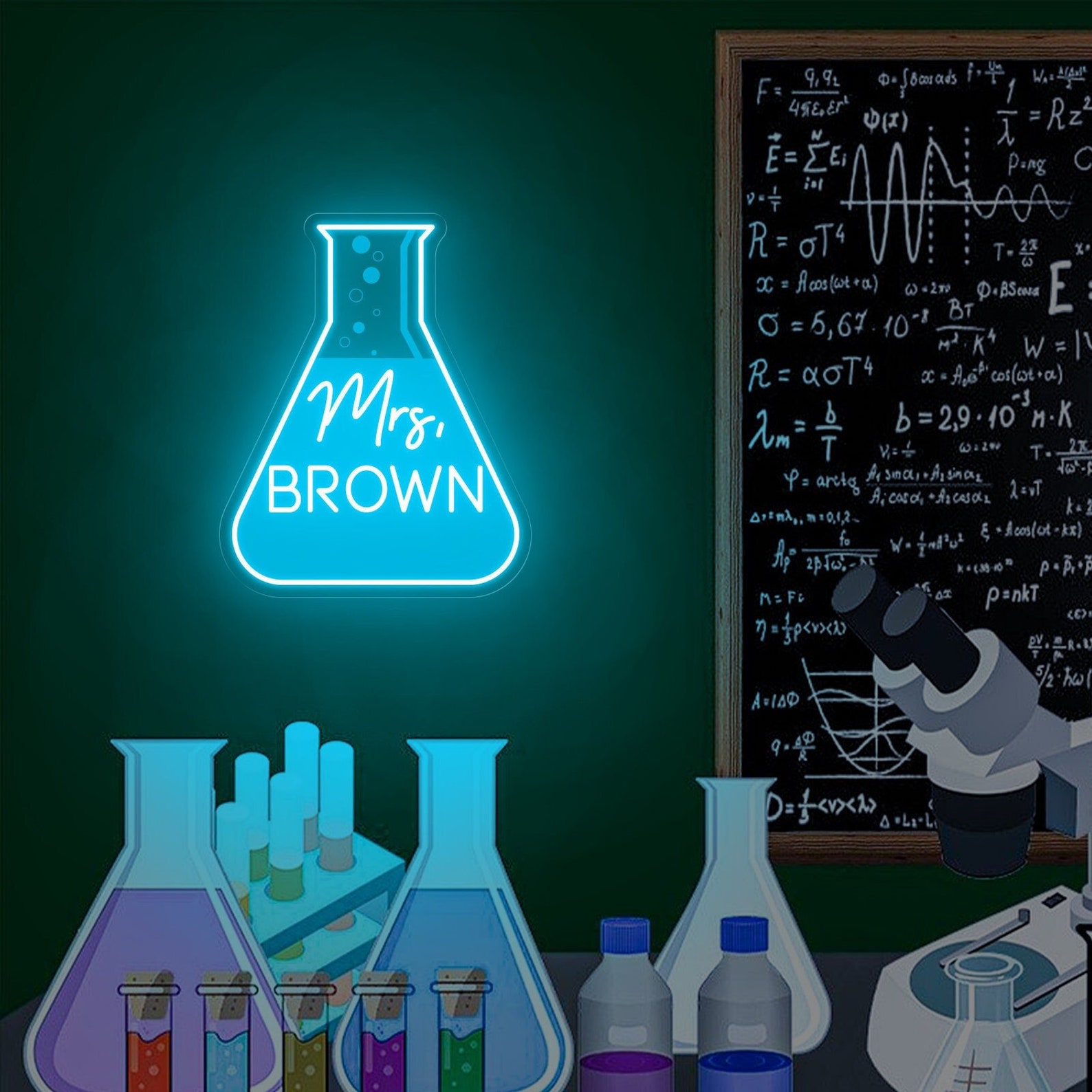 Custom Science Teacher Name Neon Sign: Beaker Classroom Decor - Etsy