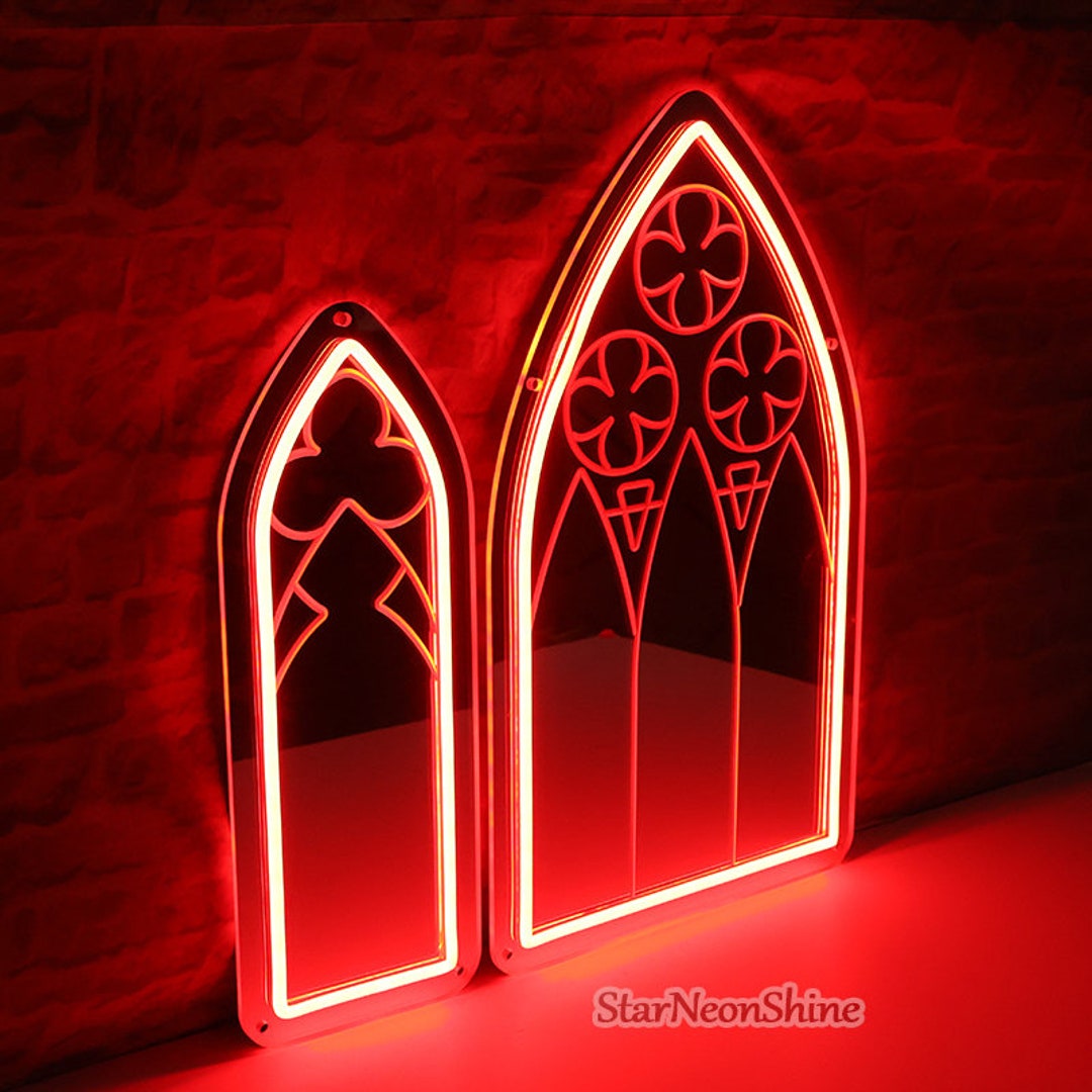 Gothic Cathedral Window Neon Sign Mirror: Victorian Goth Decor - Etsy