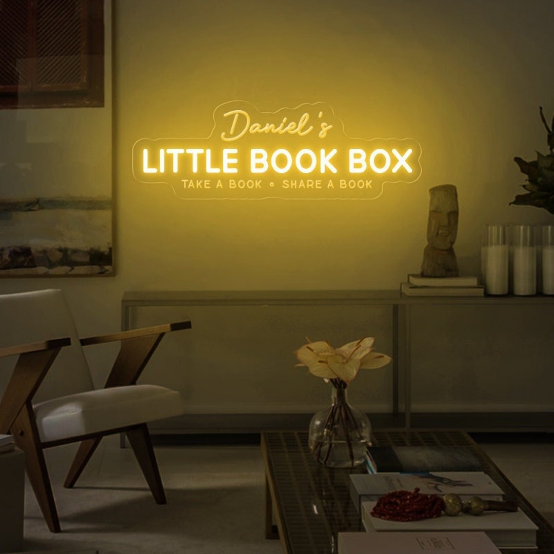 Custom Little Book Box Neon Sign, Take A Book Share A Book Library Neon ...