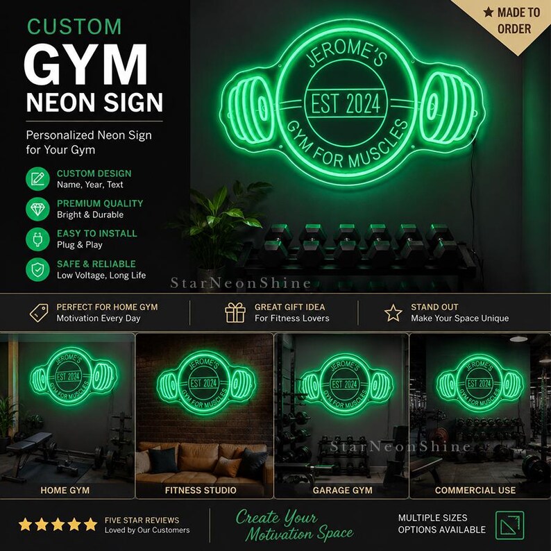 Custom Gym Neon Sign: Personalized Workout Room Decor - Etsy