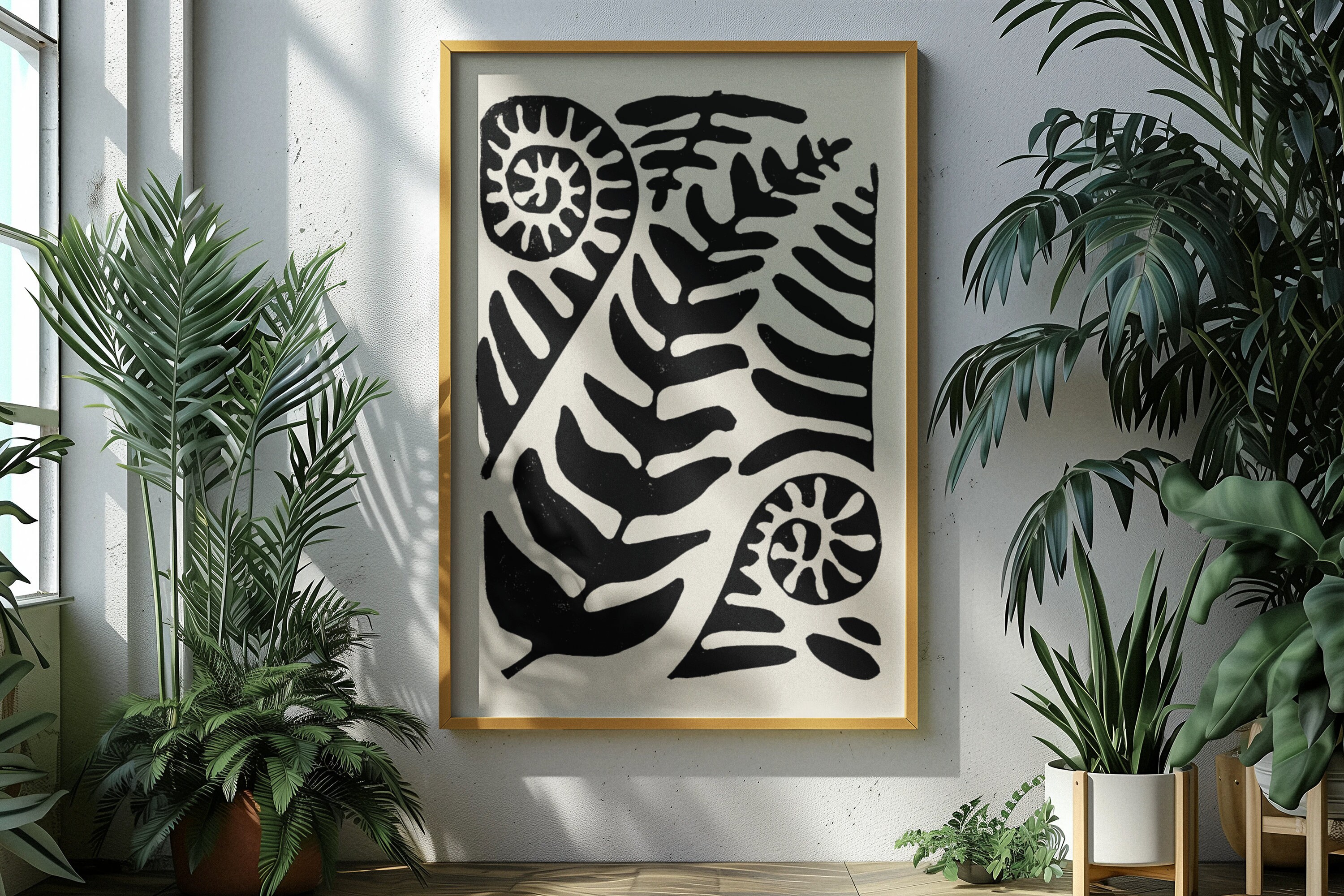 Fern Digital Download Poster, Linocut Monochromatic Fern Wall Art, Boho ...