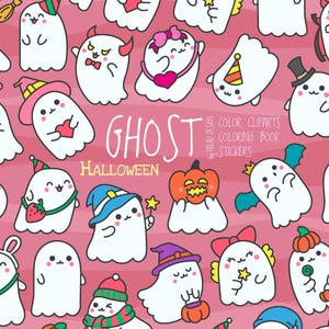 Cute Kawaii Ghosts Clipart Bundle Funny Halloween Ghosts Printable ...
