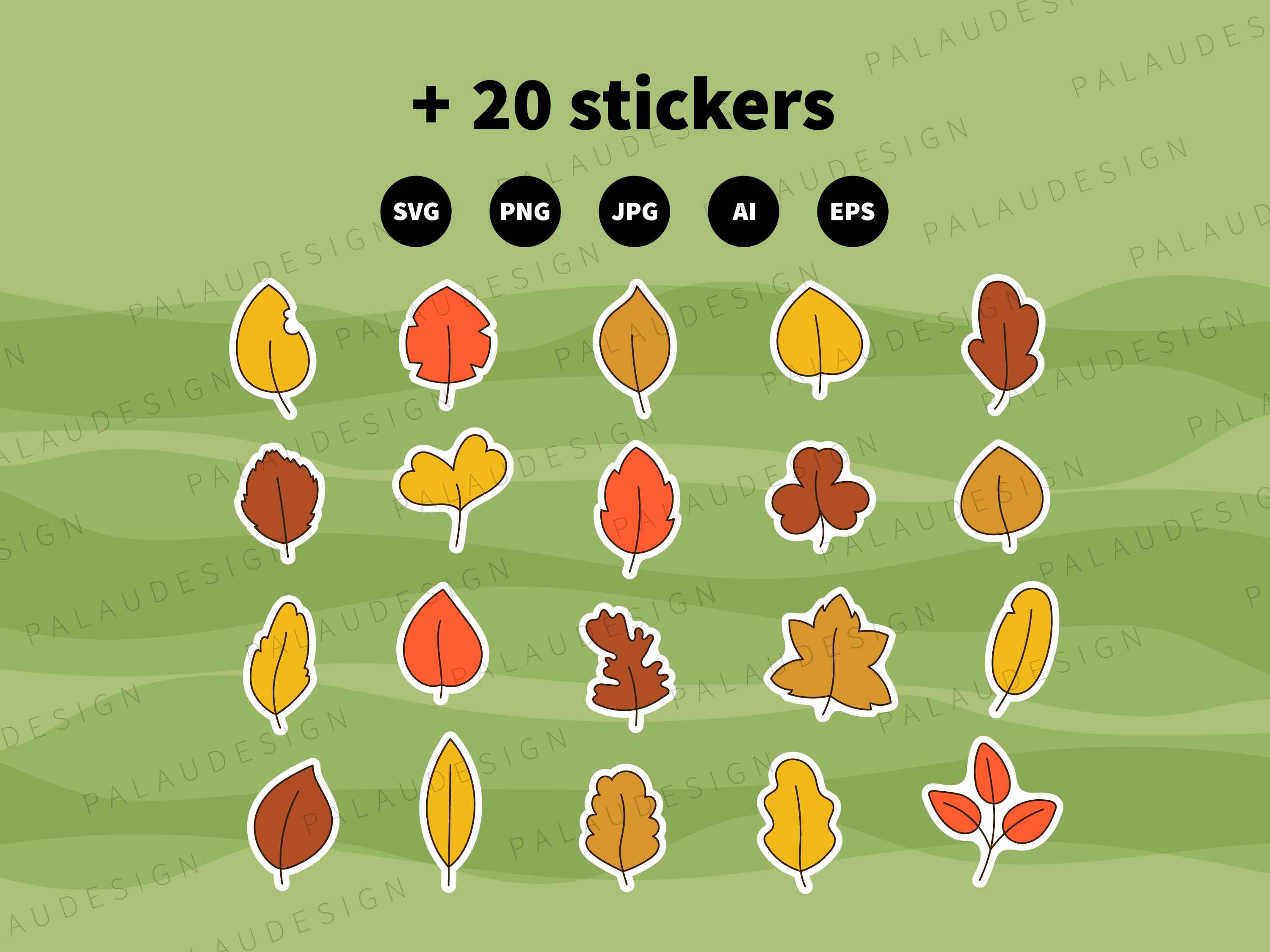 Autumn Leaves Clipart: Fall Stickers & Coloring Pages (digital Download ...