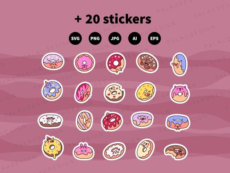 Cute Donut Clipart Set Kawaii Cartoon Vector Illustration Bundle ...