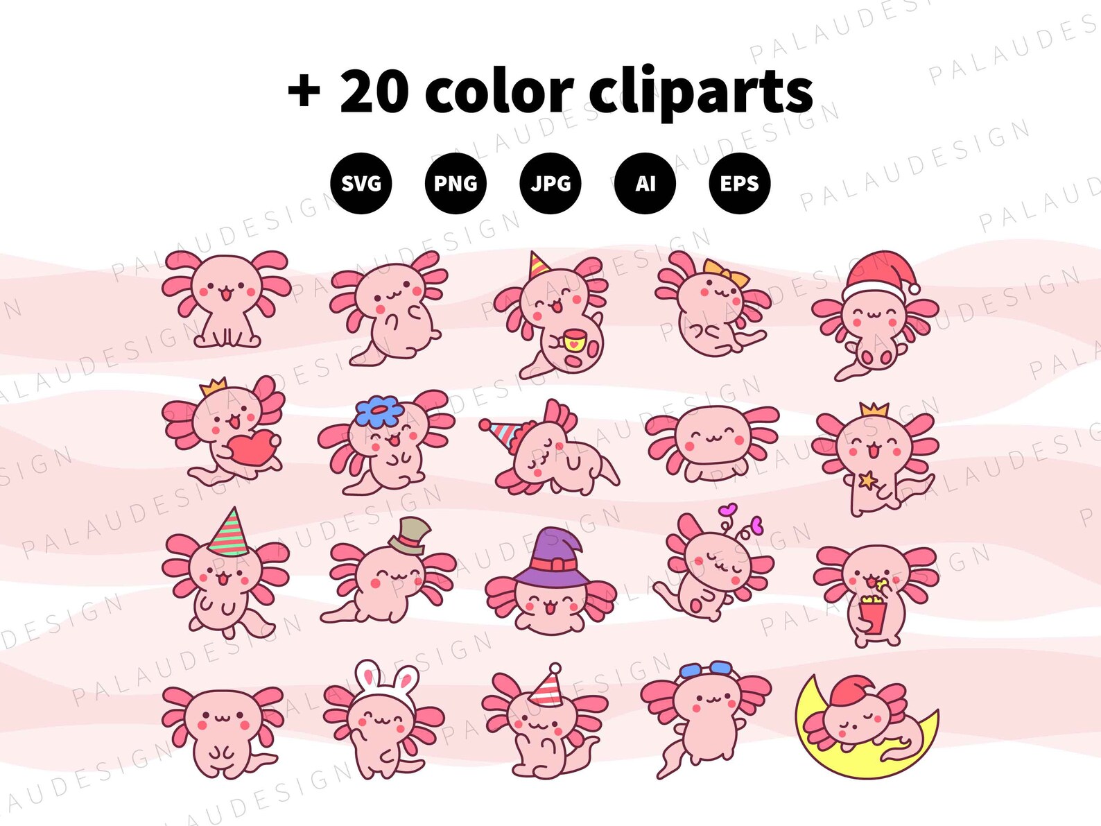 Whimsical Axolotl Clipart: Kawaii Amphibian Art for Scrapbooking and ...