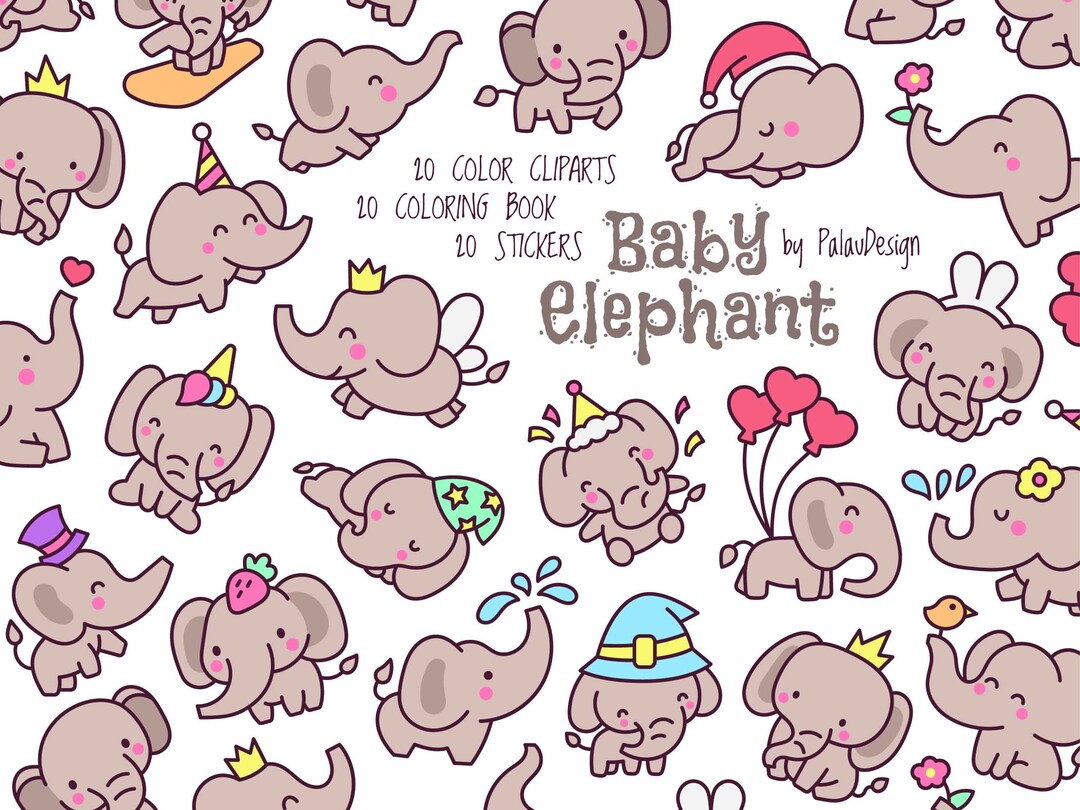 Cute Elephant Clipart Set – SVG, PNG Graphics, Planner Stickers ...