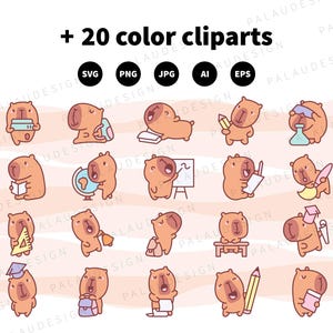 Adorable Capybara School Clip Art Set: Kawaii Pets, Digital SVG & PNG ...