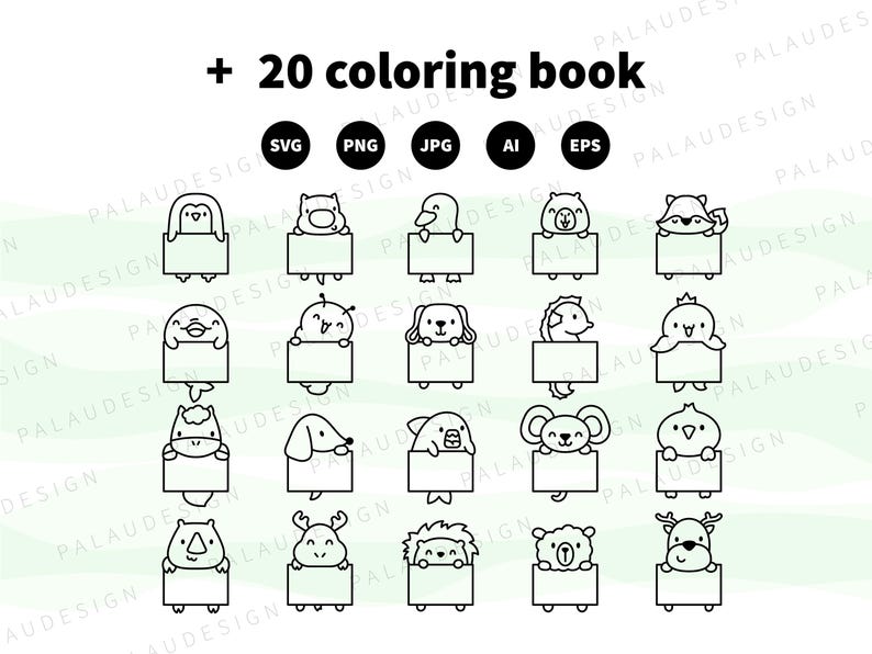 Kawaii Animals Holding Signs Clipart Pack: Line Art Characters ...