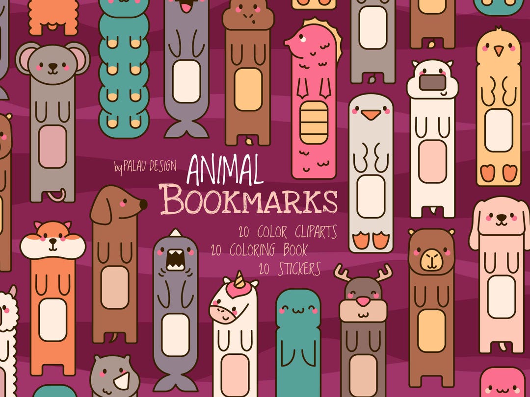 Kawaii Animal Bookmarks Coloring Pages & Stickers – Cartoon School Set ...