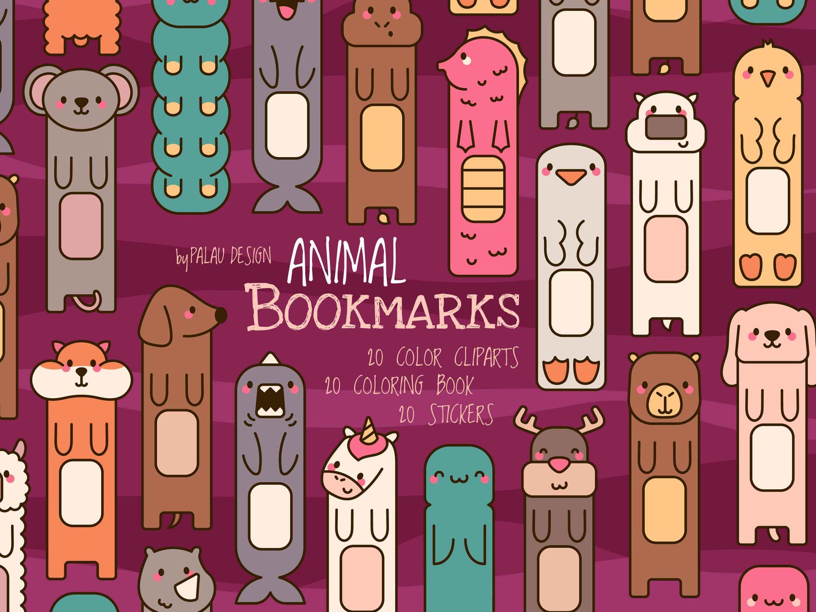 Cute Kawaii Animal Bookmarks Coloring Pages and Stickers - Adorable ...