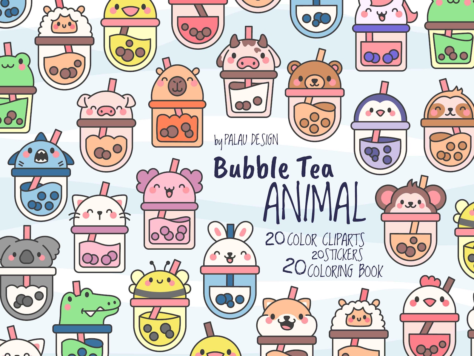 Bubble Tea Animals Clipart Bundle Cute Kawaii Vector Illustrations ...