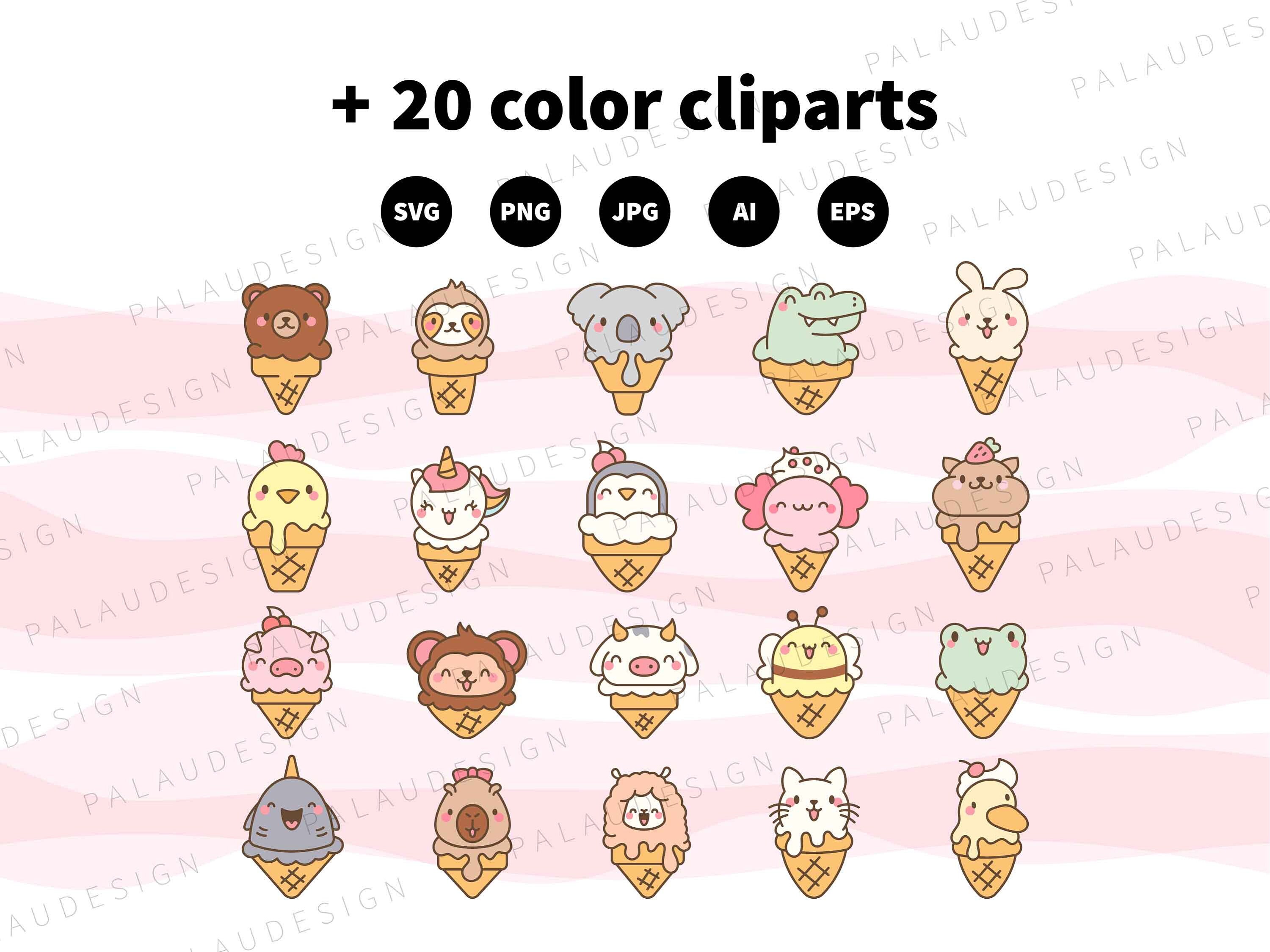 Delightful Animal Ice Cream Clip Art - Summer Sweets, Kawaii Graphics ...