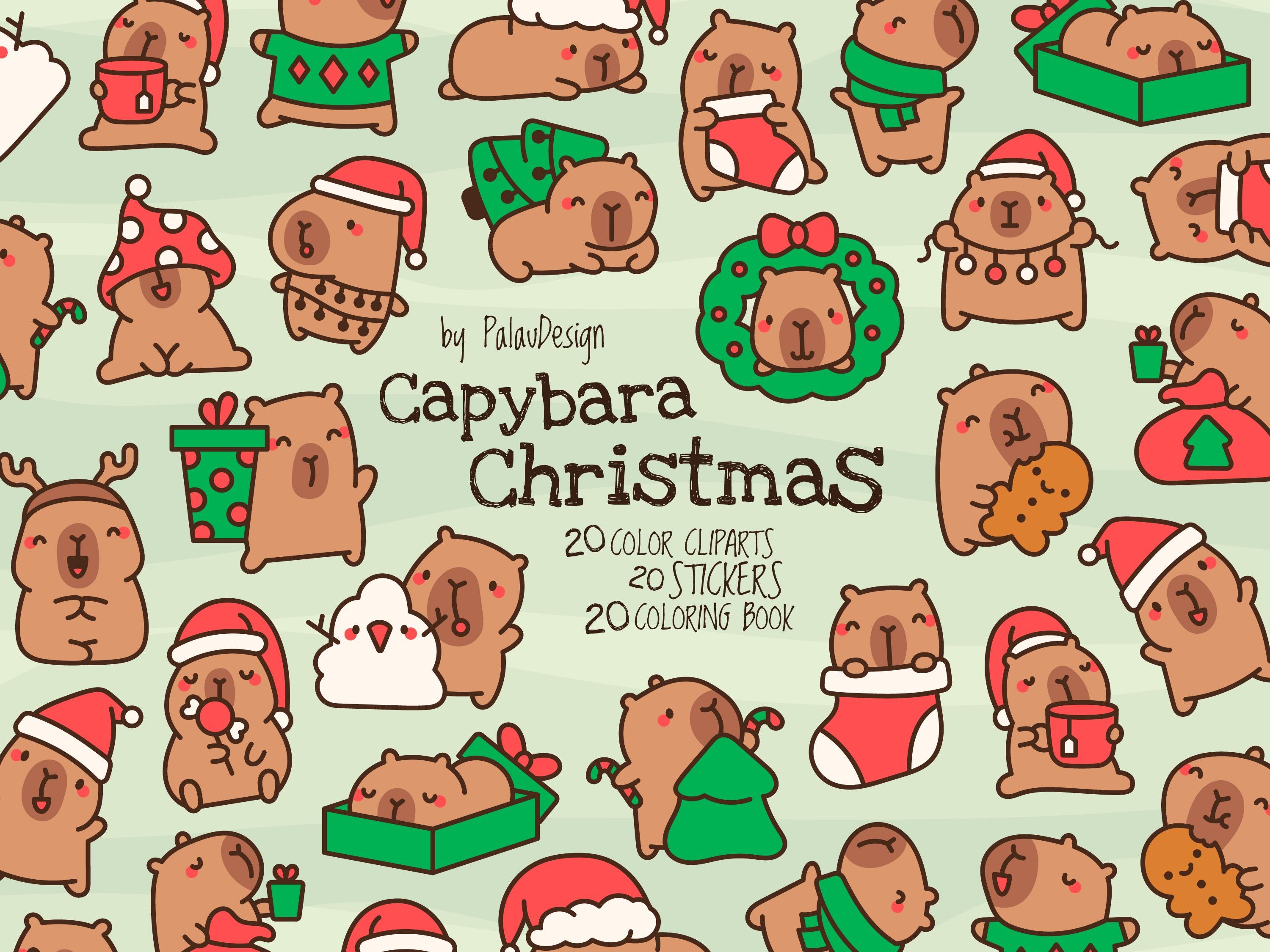 Cute Kawaii Christmas Capybara Clipart Bundle for Stickers Coloring ...