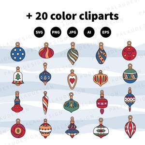 Retro Christmas Ornaments Clipart Bundle: Holiday Stickers (digital ...