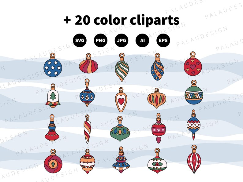 Retro Christmas Ornaments Clipart Bundle: Holiday Stickers (digital ...