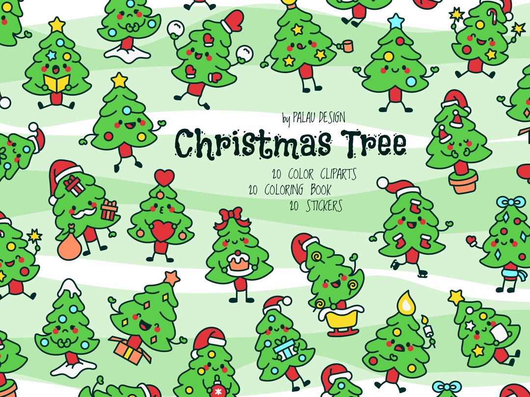 Kawaii Christmas Tree Clipart: Holiday Graphics (digital Download - Etsy