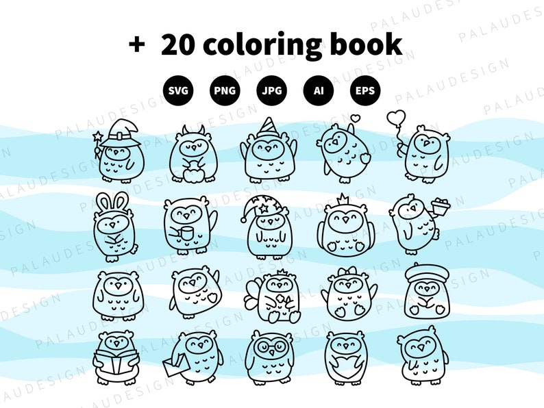 Cute Owl Clip Art Collection Kawaii Animals Bundle Digital SVG PNG ...