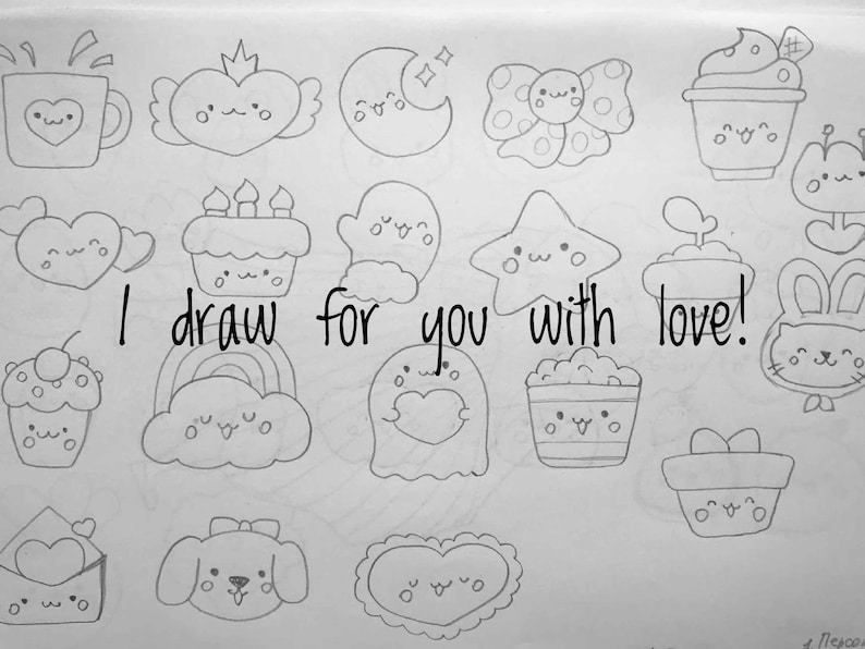 Kawaii Cartoon Clipart Bundle: Happy Characters, Coloring Pages ...