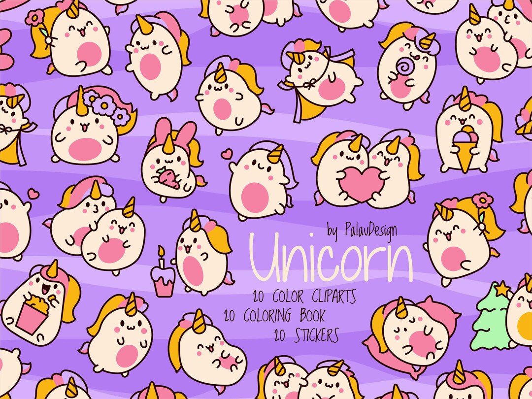 Adorable Unicorn Clip Art Set - Kawaii Animals, SVG & PNG, Digital ...