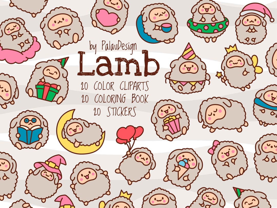 Adorable Lamb Clip Art: Cute Sheep & Kawaii Doodles - Digital Download ...