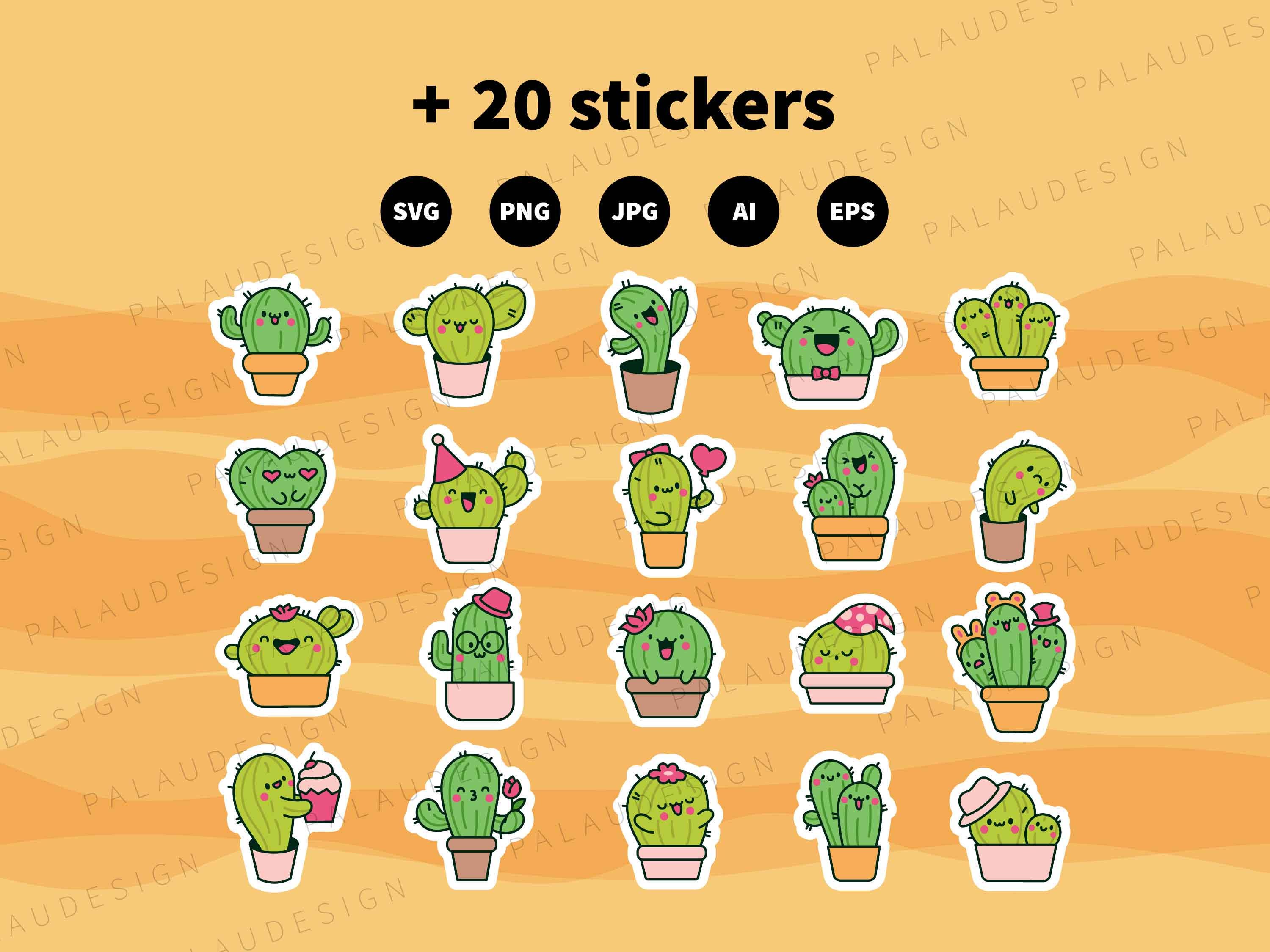 Cute Kawaii Cactus Clipart Bundle - Cartoon Succulent Characters ...