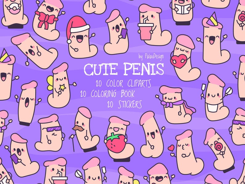 Cute Penis Clipart Funny Cartoon Doodle Kawaii Adult Stickers Digital Coloring Pages Erotic