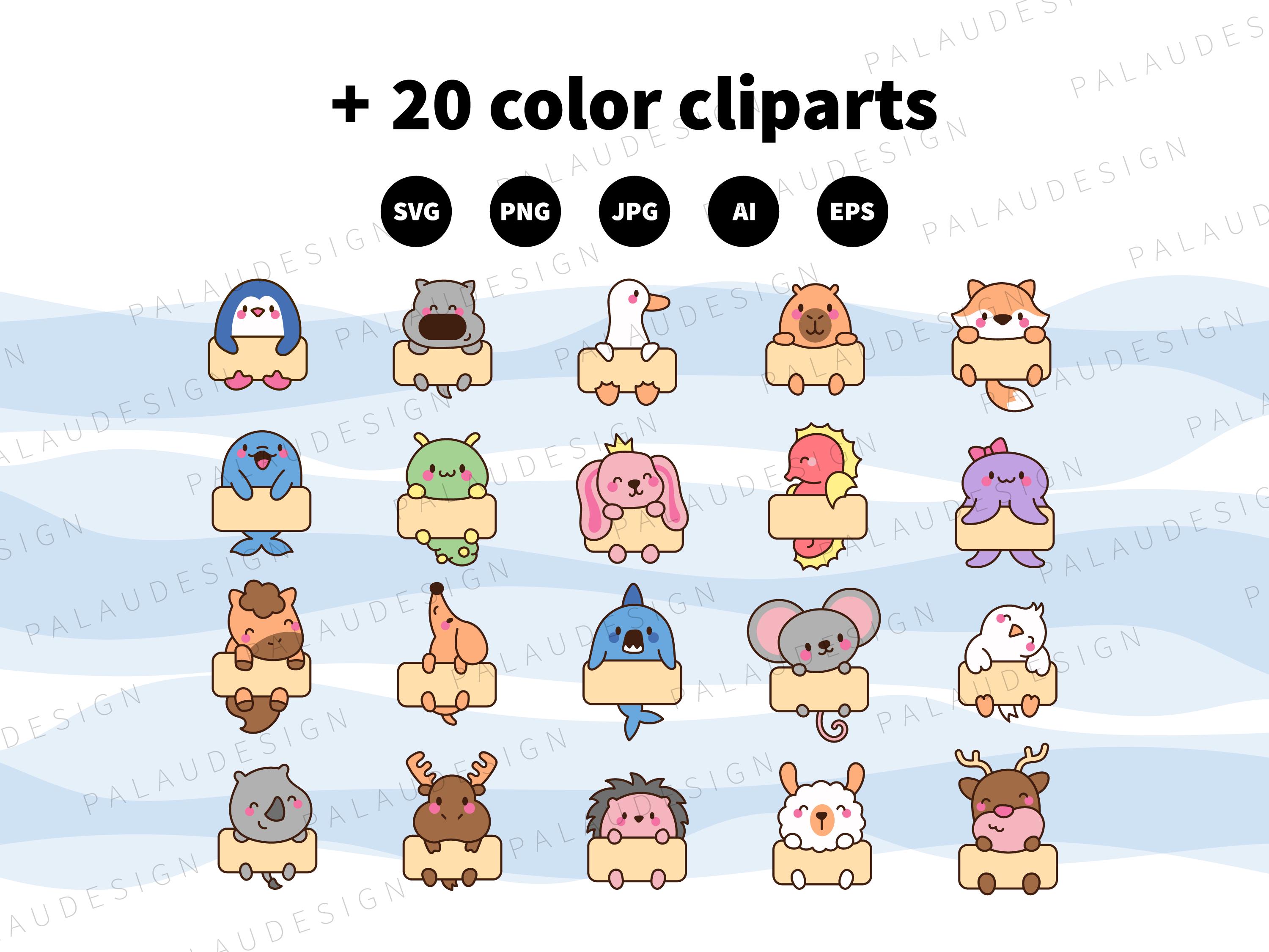 Cute Kawaii Animal Clipart Bundle - Cartoon Animals With Frames ...