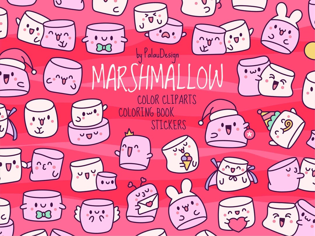Kawaii Marshmallow Clipart Bundle: Doodles, Stickers (instant Download ...