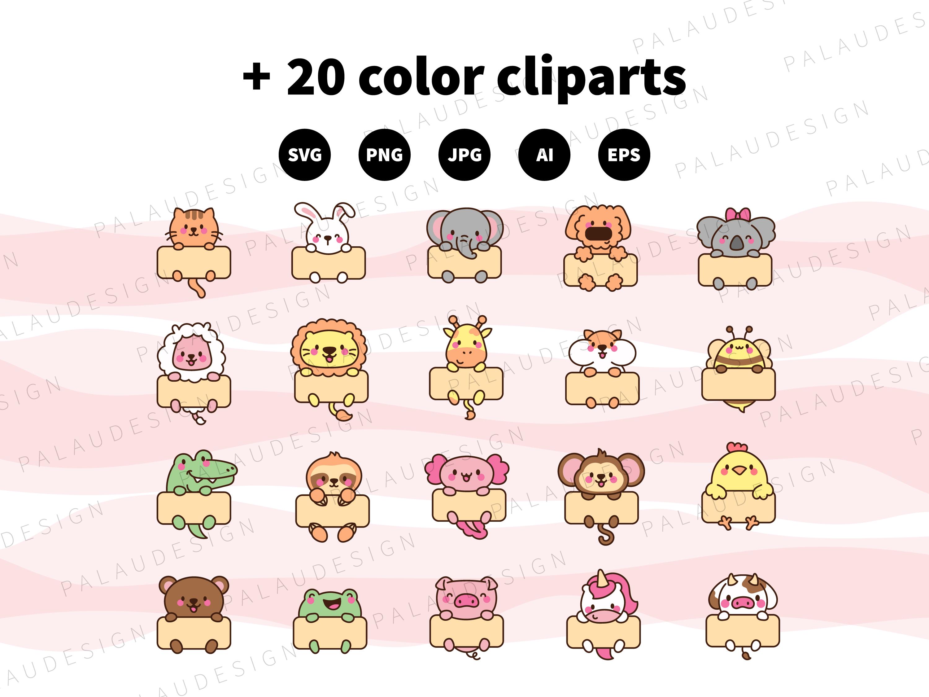 Kawaii Animals Clipart: Coloring Pages & Stickers Bundle (digital ...