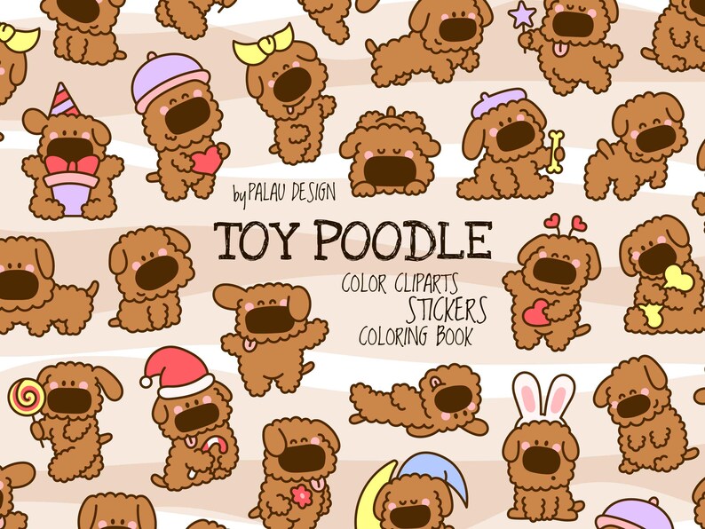 Kawaii Toy Poodle Clipart Bundle, Cartoon Dog Stickers (digital ...