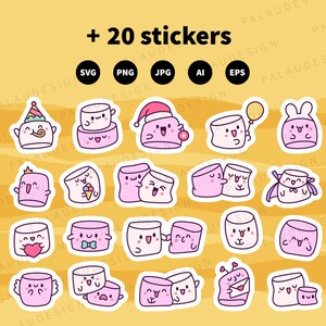 Kawaii Marshmallow Clipart Bundle: Doodles, Stickers (instant Download ...