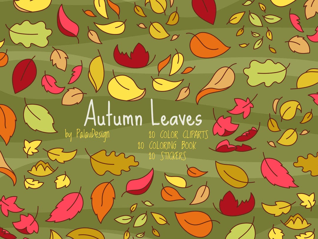 Autumn Leaves Clipart Bundle Fall Foliage Line Art for Scrapbooking ...