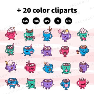 Hot Chocolate Mug Clipart Coloring Pages Stickers Festive Kawaii ...